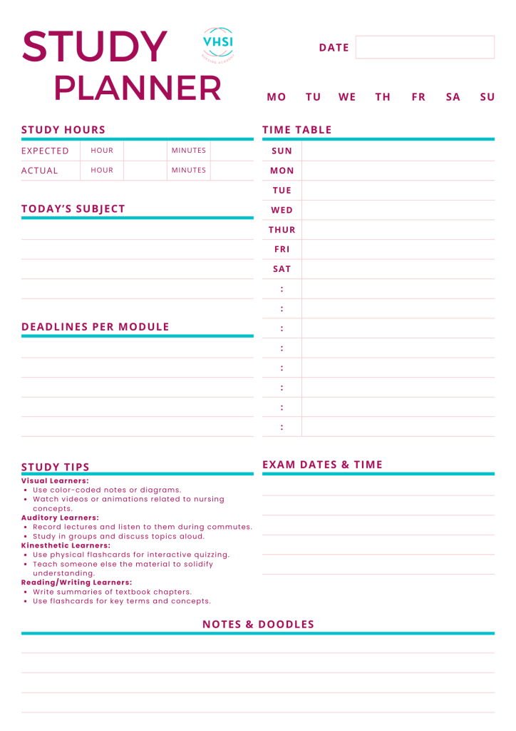 Study Planner (Free) – VHSI Nursing Academy